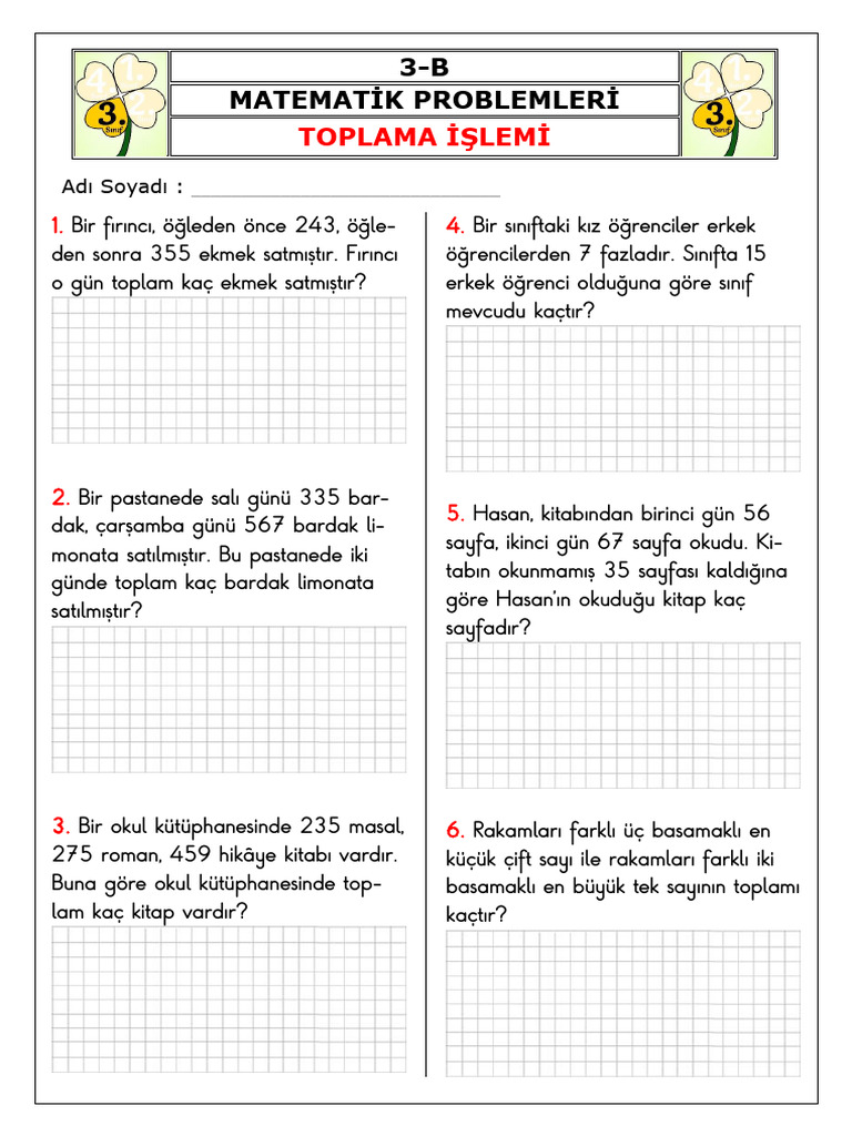 3 Sinif Toplama Problemleri | PDF
