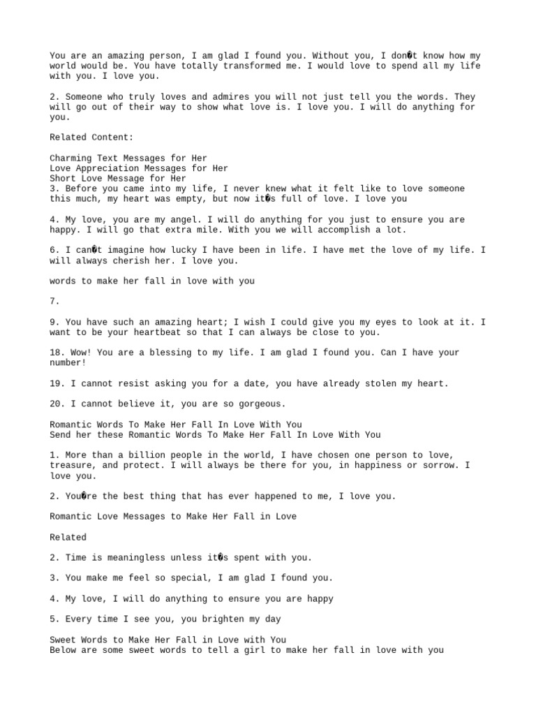 Romantic Messages to Make Her Fall in Love | PDF | Love