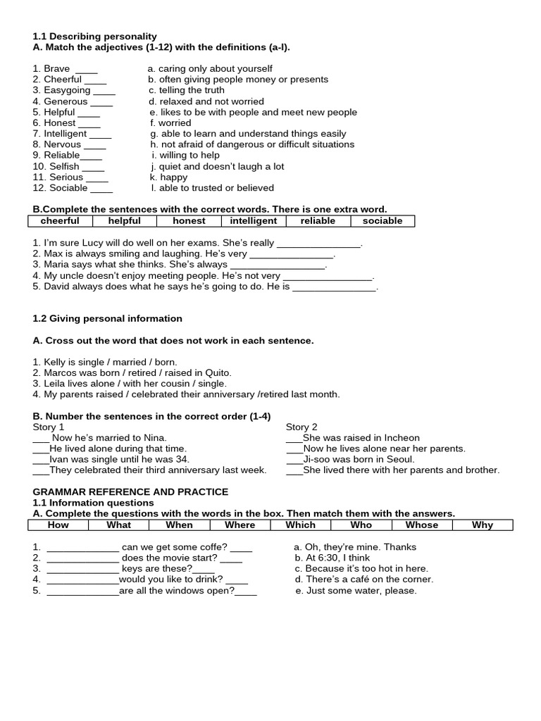 Worksheet week 1 | PDF | Grammar | Linguistics