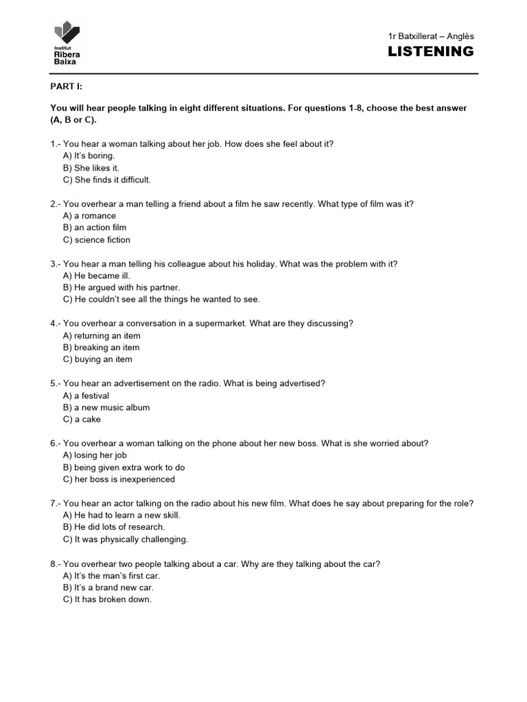Listening Comprehension Scenarios | PDF