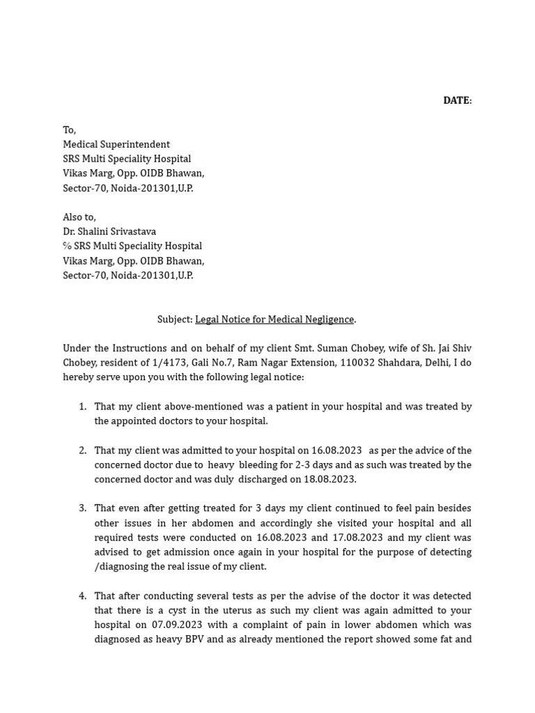Legal Notice to SRS | PDF | Negligence | Patient