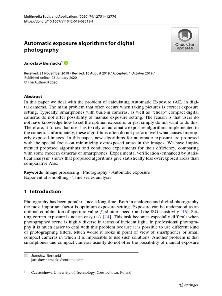 Automatic Exposure Algorithms For Digital Photography: Jarosław ...
