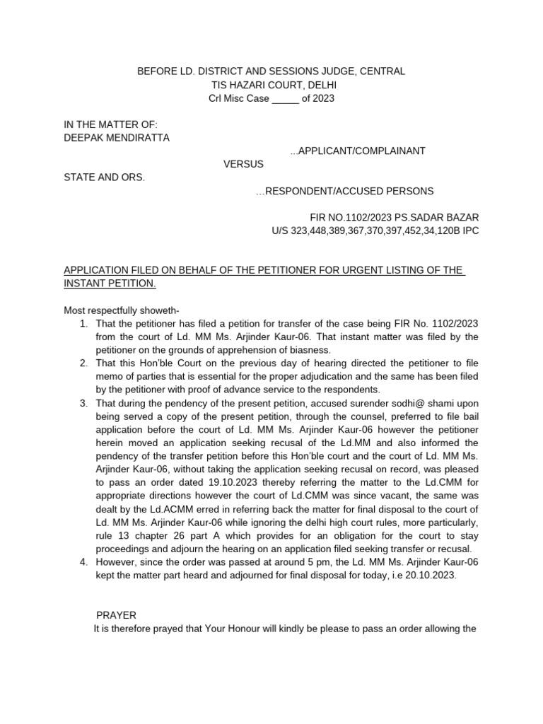 Urgent Listing Deepak Mehndiratta | PDF | Affidavit | Justice