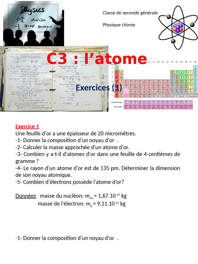 C3 Exercices 1 | PDF | Atomes | Noyau atomique