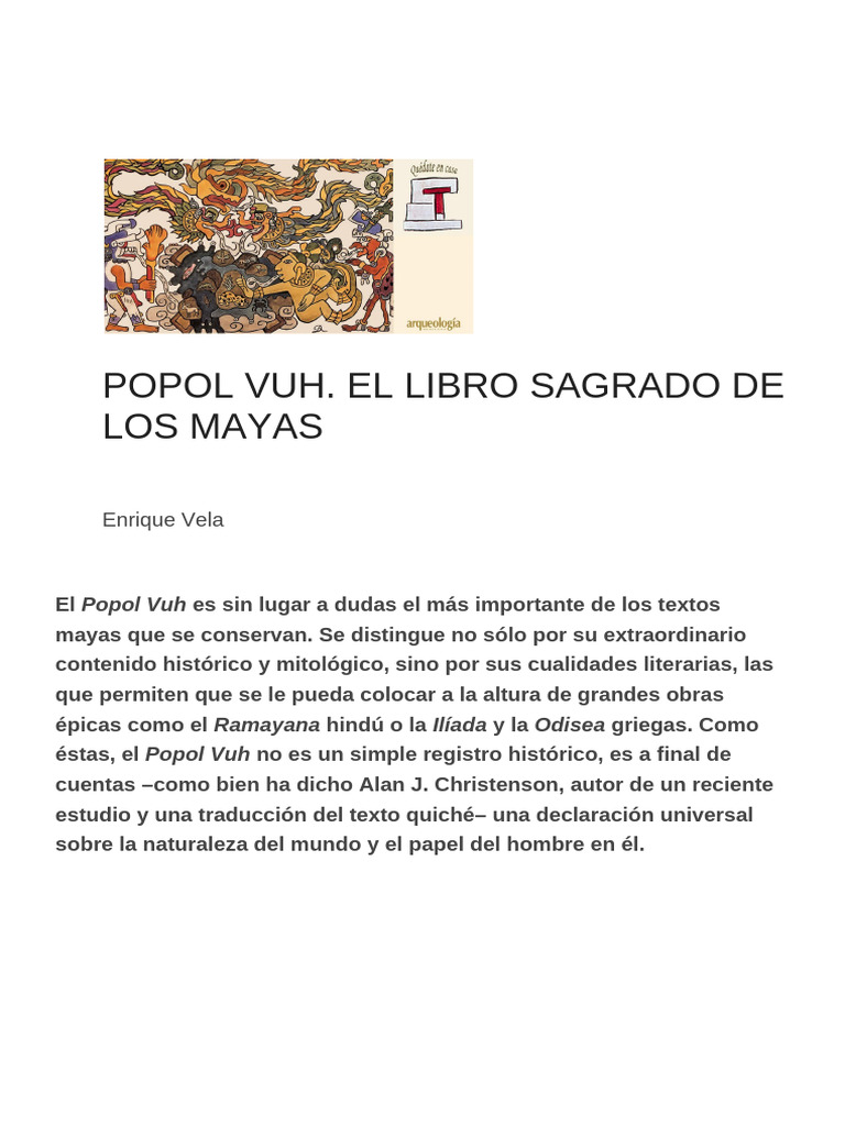 Popol Vuh (Literatura Precolombina) - 021328 | PDF | Civilización maya