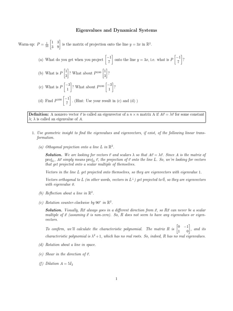 Eigenvalues and Dynamical Systems-1 | PDF | Eigenvalues And Eigenvectors | Abstract Algebra