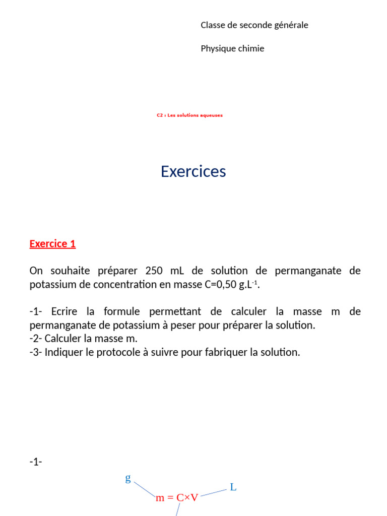 C2 Exercices Solutions Aqueuses | PDF | Solvant | Phénomène scientifique