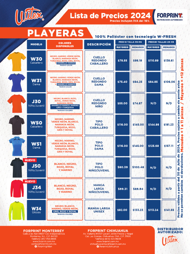 Lista-Precios-Witex Forprint Digital 0824 | PDF | Rojo | Visión
