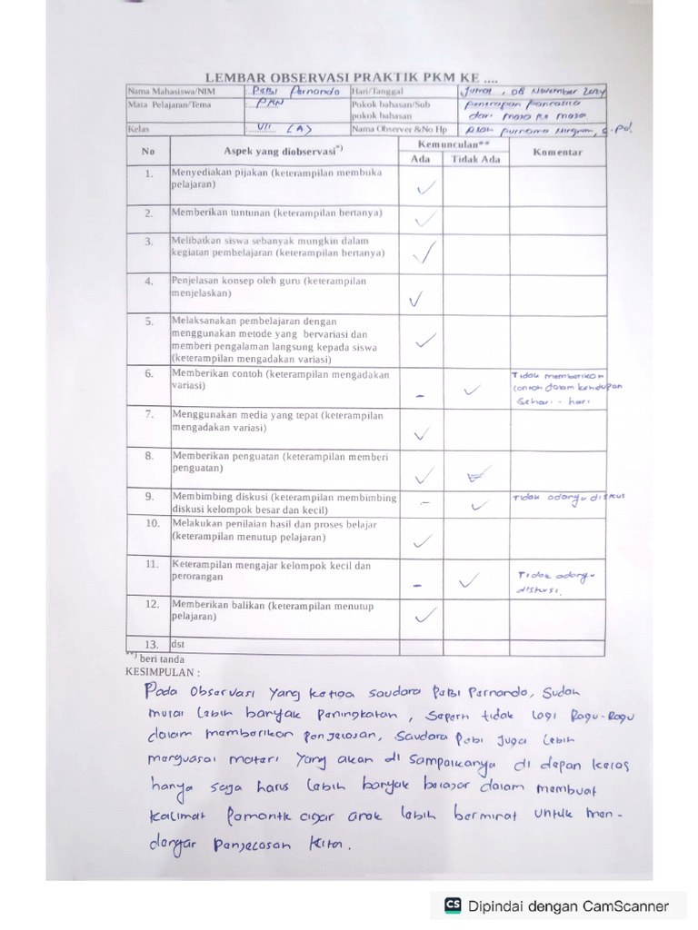 Lembar Observasi Dan Jurnal Tugas 3 Pebi Pernando | PDF