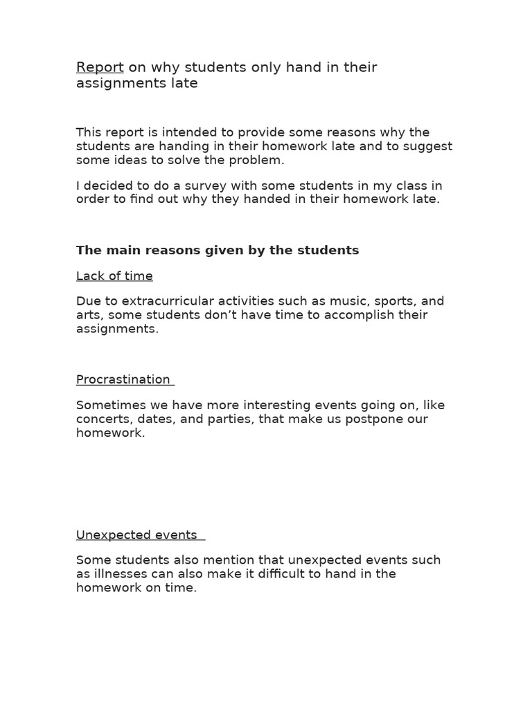 This Report Is Intended To Provide Some Reasons Why The Students Are ...