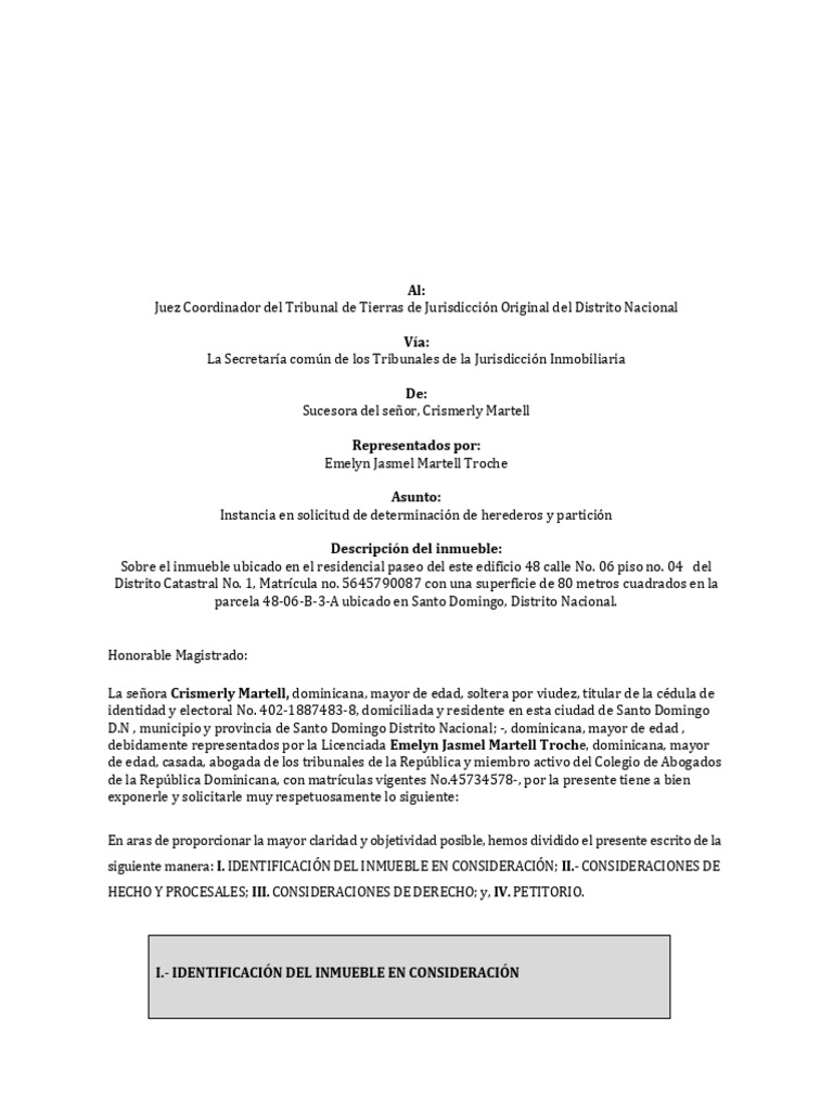Instancia en Solicitud de Determinacion de Herederos y Particion | PDF ... Instancia en Solicitud de Determinacion de Herederos y Particion | PDF ...