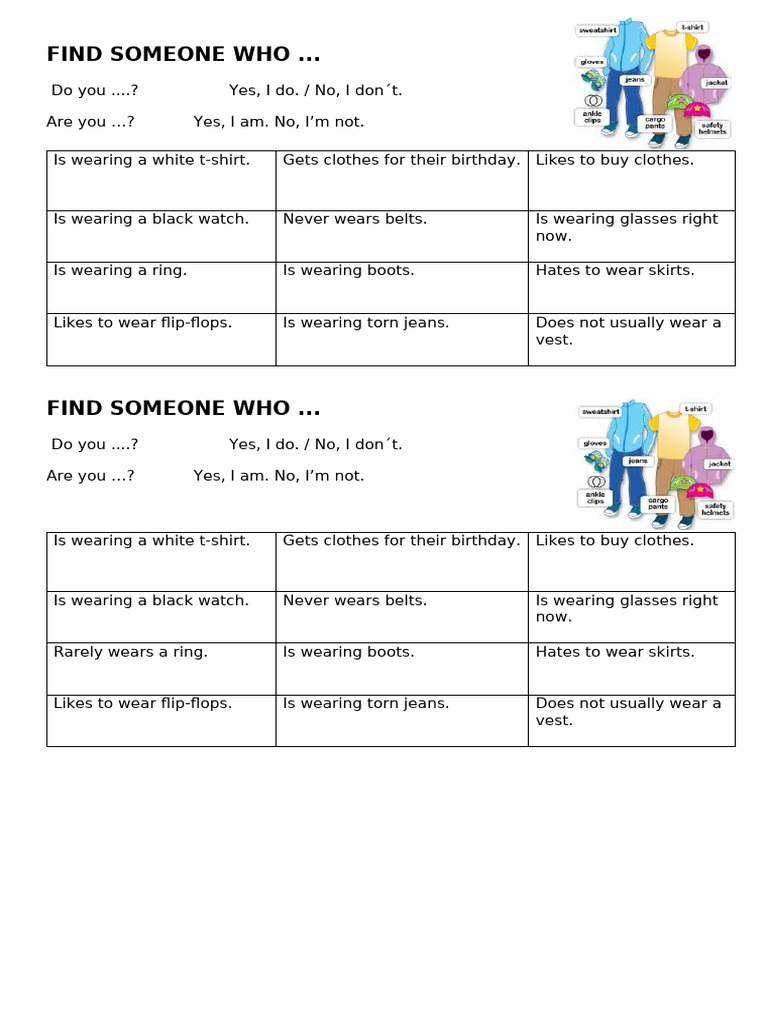 Find Someone Who: Clothing Edition | PDF