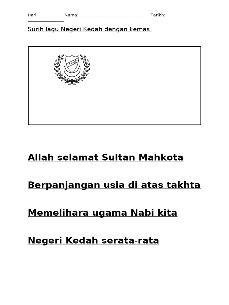 Lirik Lagu Negeri Kedah | PDF