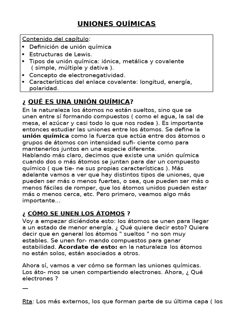 Uniones Químicas 19 | PDF | Enlace químico | Enlace covalente
