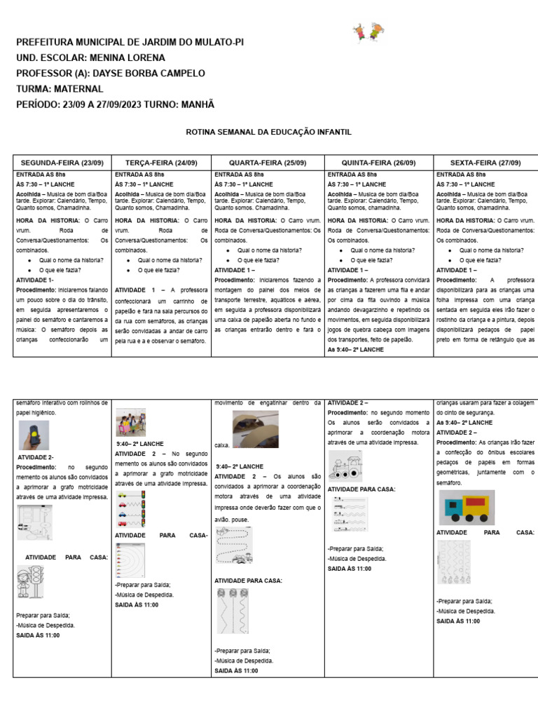 ROTINA SEMANAL DAYSE - 23 A 27 DE SETEMBRO | PDF