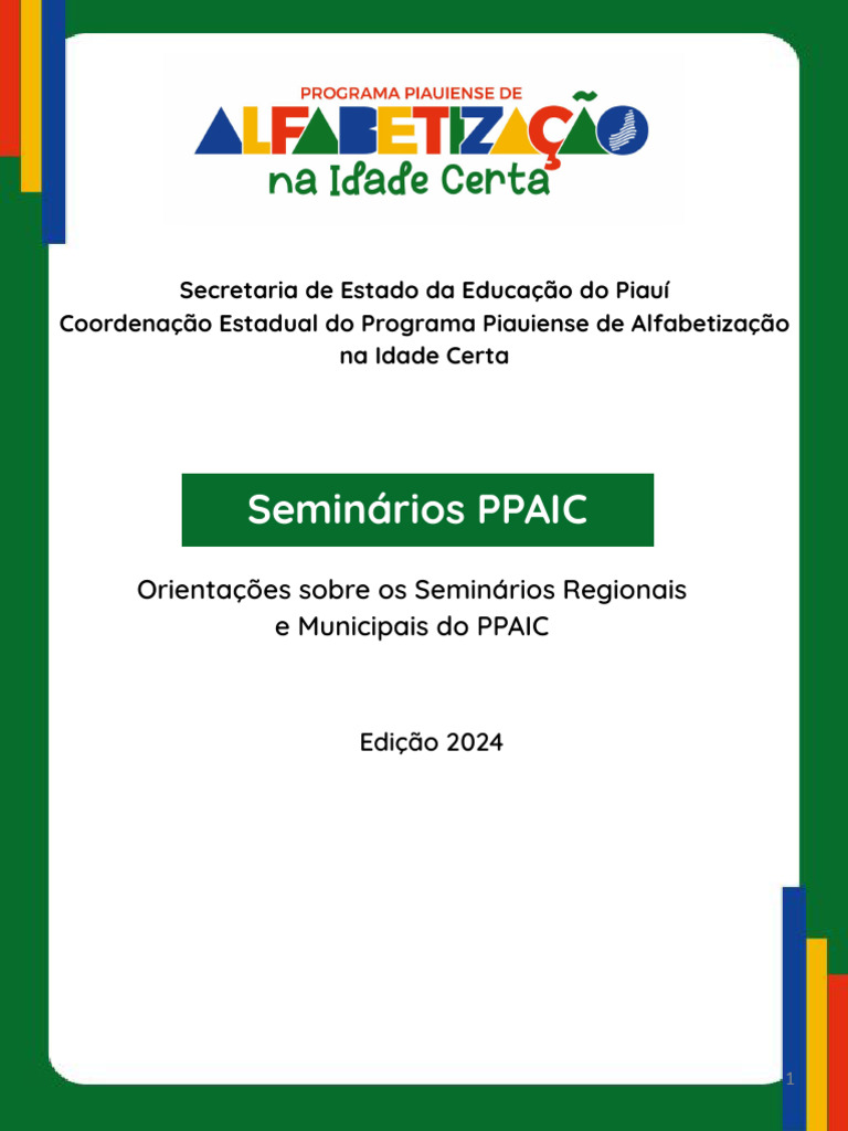 Seminário PPAIC 2024: Boas Práticas Educacionais | PDF | Alfabetização ...