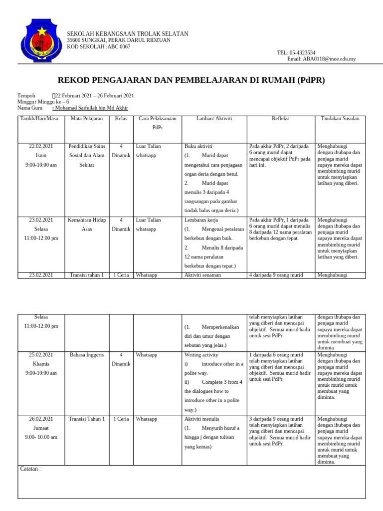 Rekod PDPR M6 M.Saifullah | PDF