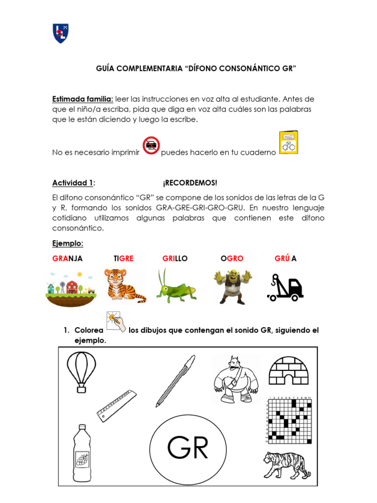 Guía de Actividades: Dífono "GR" para 2dos Básicos | PDF