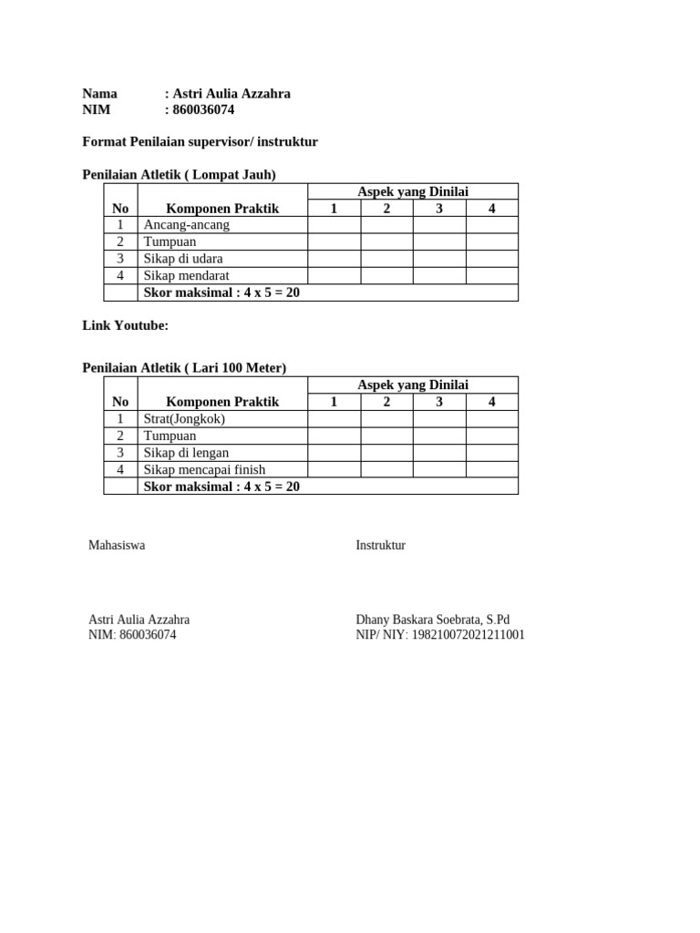 Format Penilaian Praktek Pjok | PDF | Karier & Perkembangan | Olahraga & Rekreasi