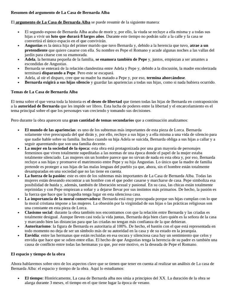 La Casa de Bernarda Alba Análisis | PDF | Federico García Lorca