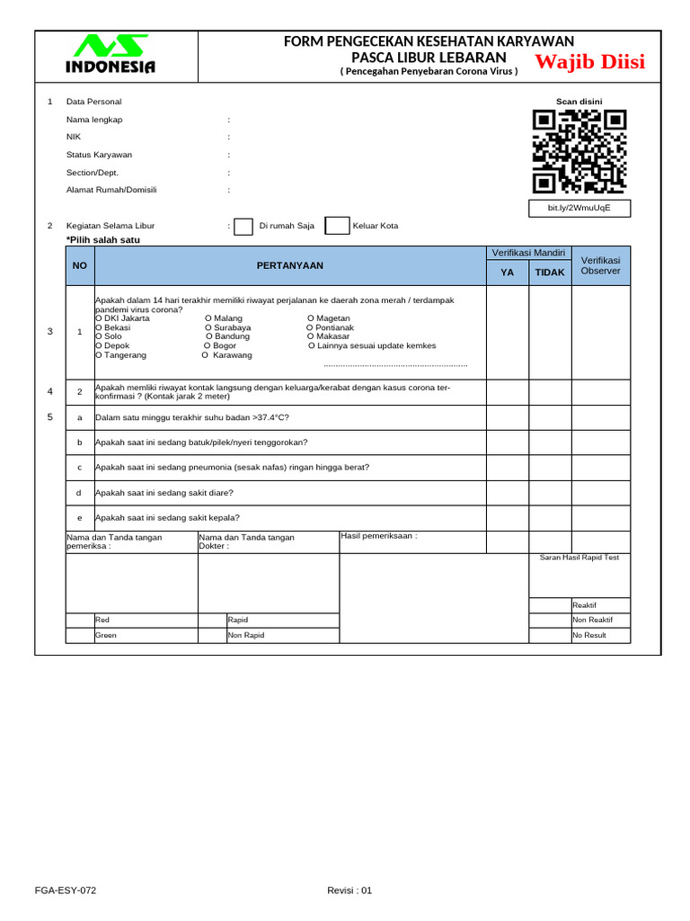 Form Pemeriksaan Kesehatan Mandiri PT Ins | PDF