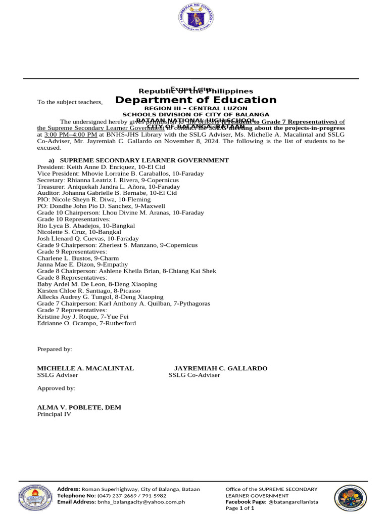 SSLG Meeting Permission Letter | PDF