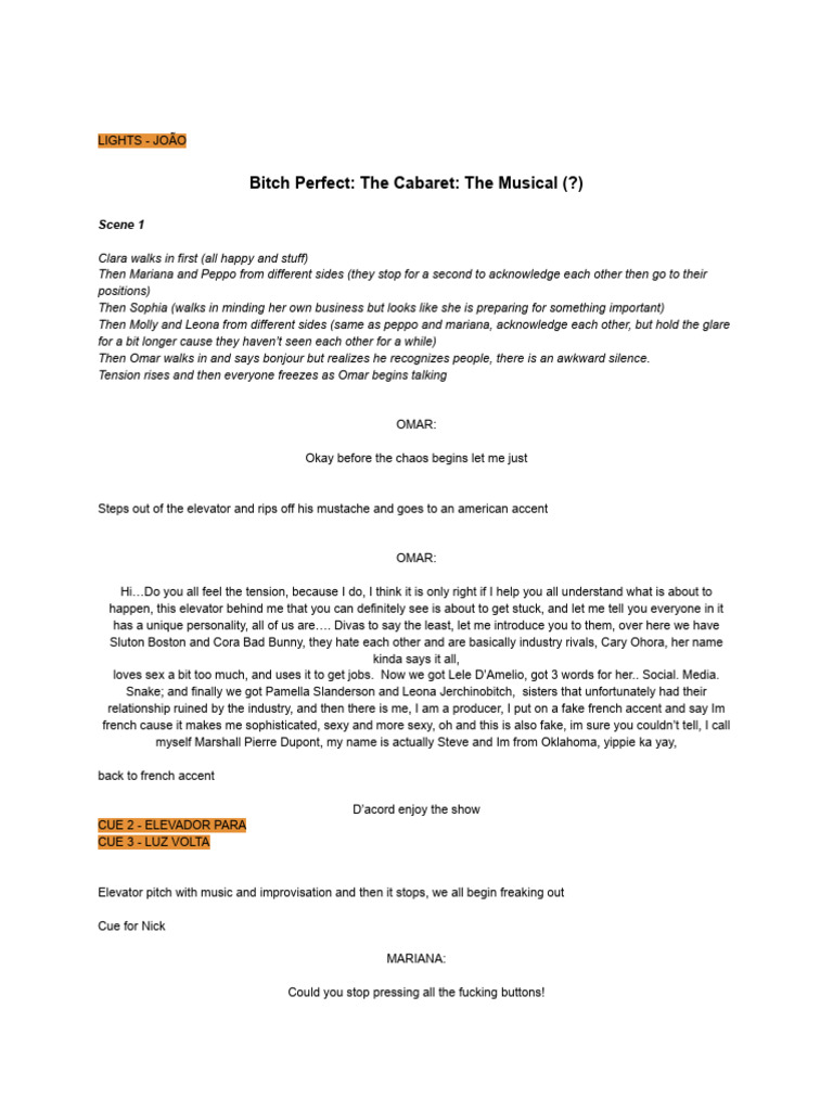 Bitch Perfect: The Cabaret LIGHTS JOÃO | PDF