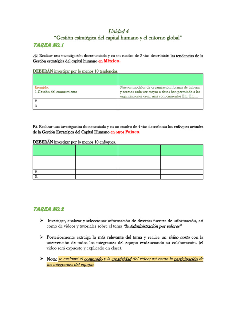 TAREA 1 y 2 U4 | PDF | Gestión estratégica | Capital humano
