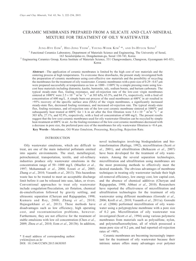 Ceramic Membranes Prepared From A Silicate and Clay-Mineral Mixture For ...