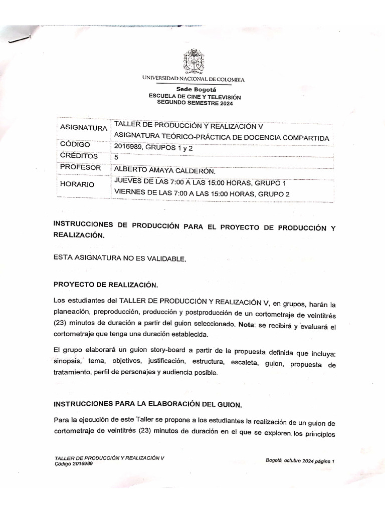 Instrucciones de Producción para El Proyecto de Producción y Realización | PDF