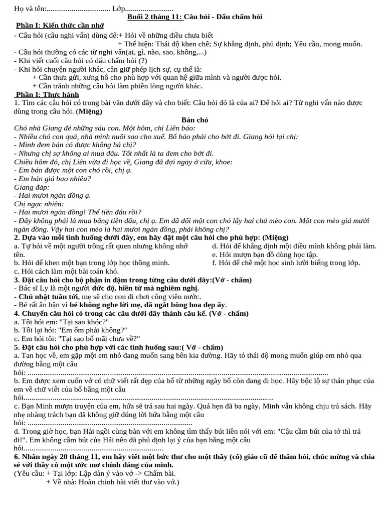 LTVC - Cau Hoi. Dau Cham Hoi 1 | PDF