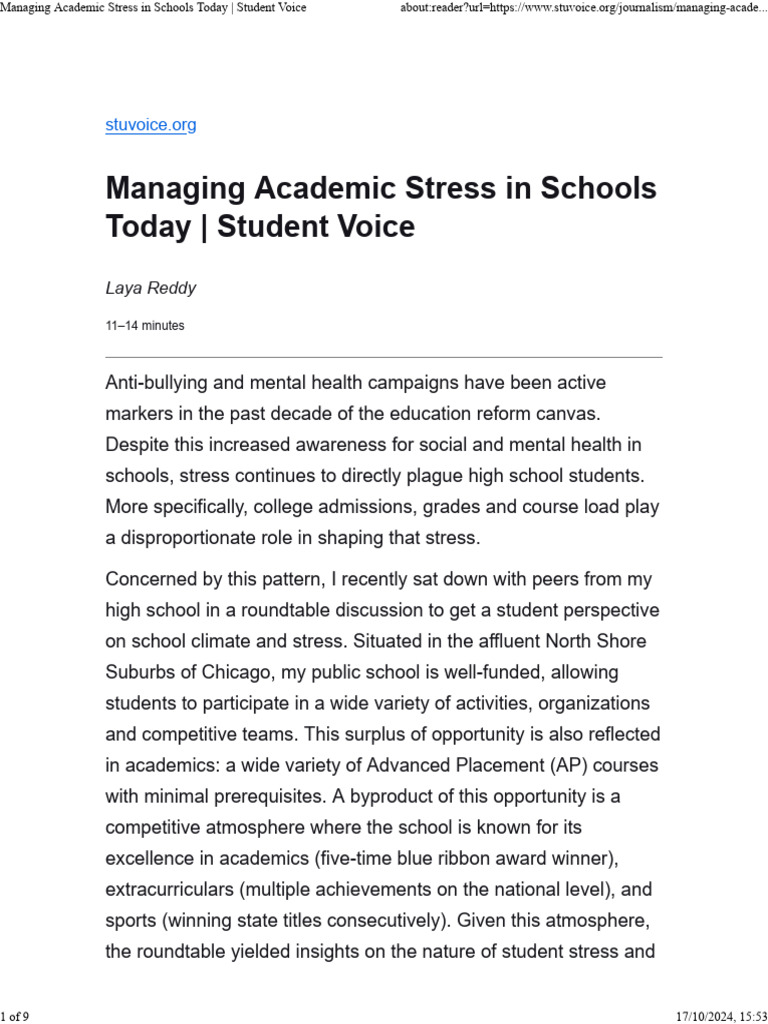 Managing Academic Stress in Schools Today - Student Voice | PDF ...