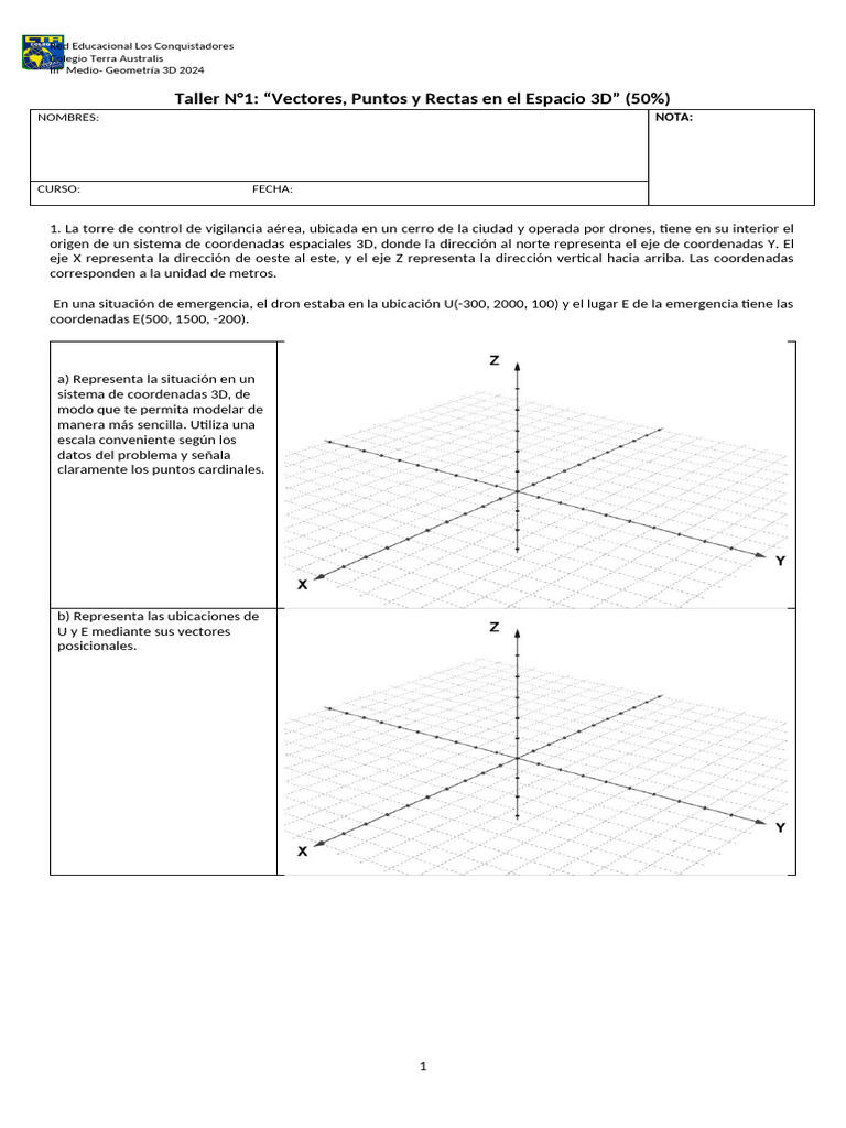 Taller 1 Vectores en El Espacio | PDF | Vector Euclidiano | Línea ...