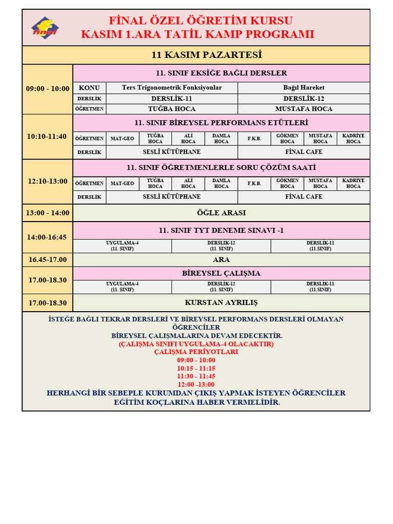 Sinif Kamp Detaylari | PDF