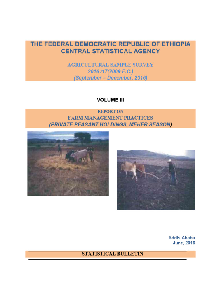 Agricultural Sample Survey Farm Management Meher Season 2016 | PDF ...