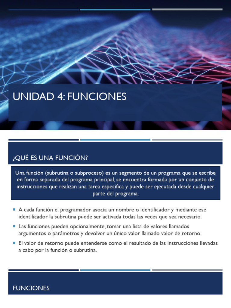 Unidad 4 Funciones | PDF | Parámetro (programación de computadora) | Lenguaje de programación