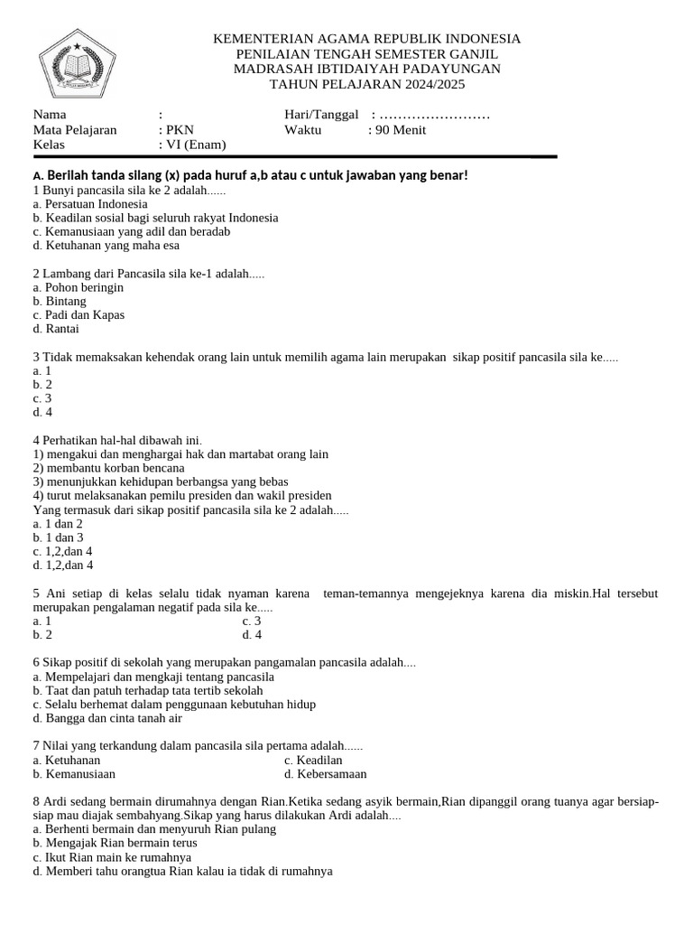 Soal PPKN Kelas 6 | PDF