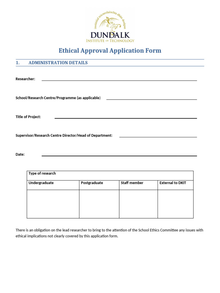 Ethical Approval Application Form | PDF | Consent | Informed Consent