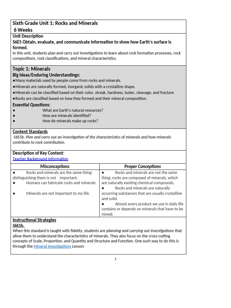 Sixth Grade Rocks and Minerals Unit | PDF | Rock (Geology) | Minerals