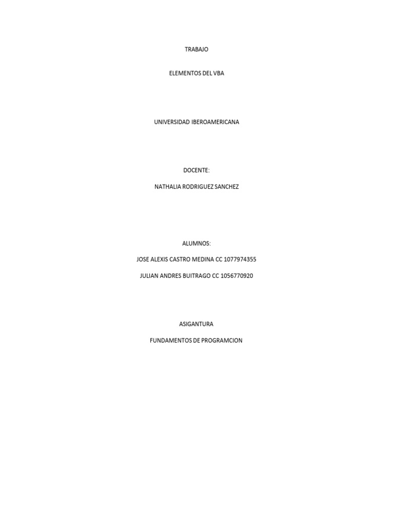 Actividad 2 Elementos de Vba | PDF | Variable (informática) | Programa de computadora
