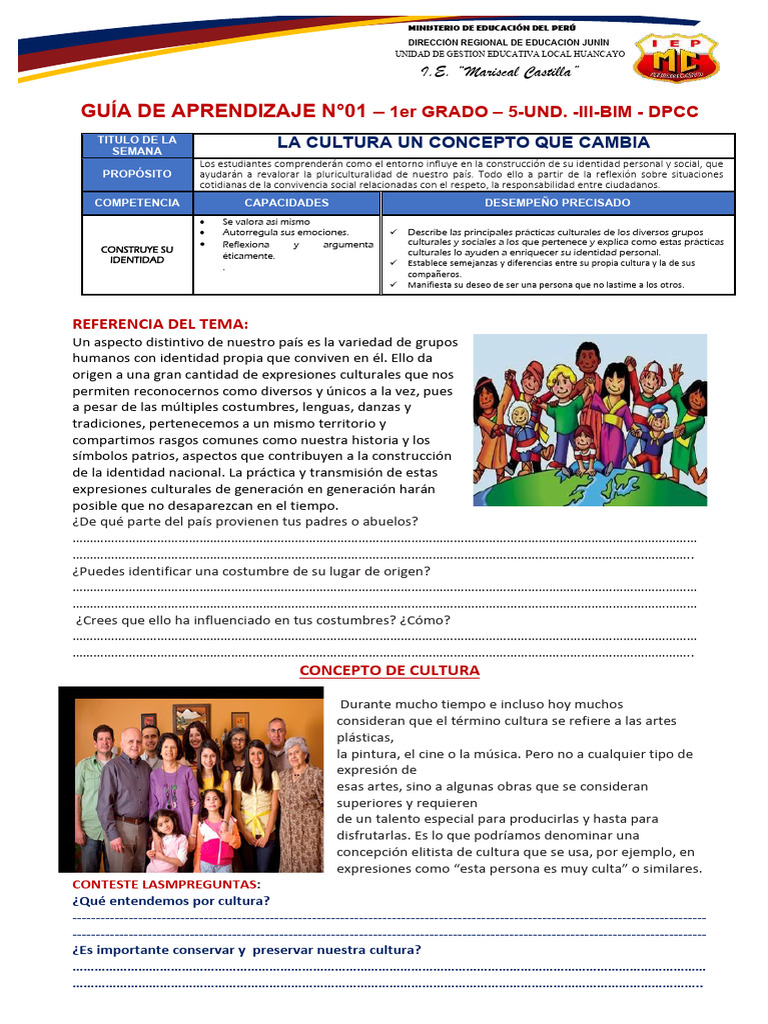 GUÍA DE APRENDIZAJE 01 - Unidad 5 | PDF | Sociedad | Aprendizaje