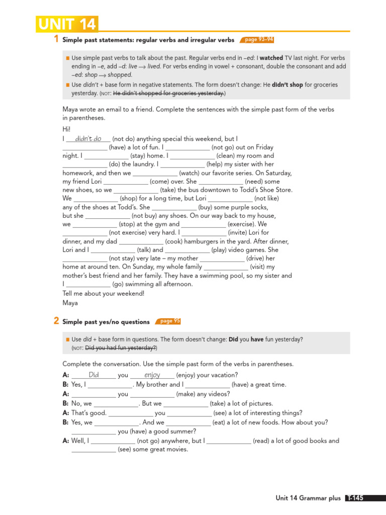 Simple Past Tense: Regular & Irregular Verbs | PDF | Grammar ...