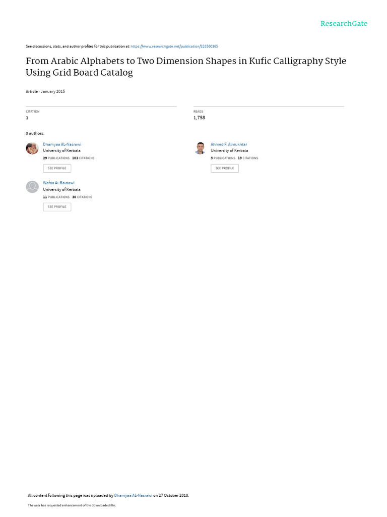 From Arabic Alphabets To Two Dimension Shapes in Kufic Calligraphy Style Using Grid Board ...