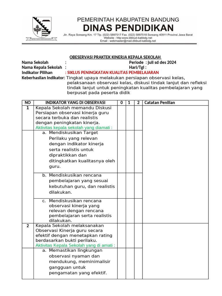 Observasi Siklus Peningkatan Kualitas Pembelajaran. | PDF | Karier ...