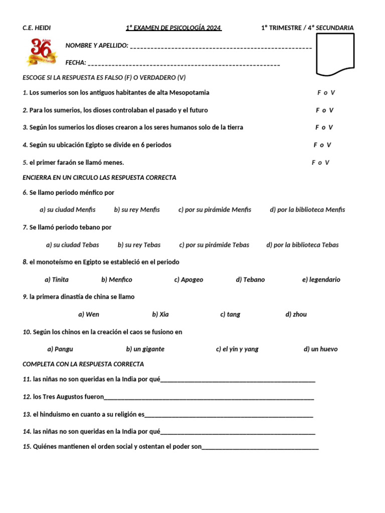 1 Examen de 4 Sec | PDF | Estudios de idiomas extranjeros