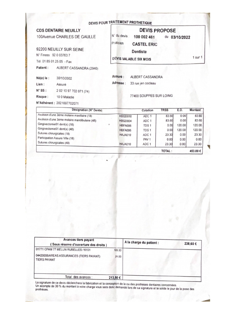 Devis Pour Traitement Prothetique | PDF