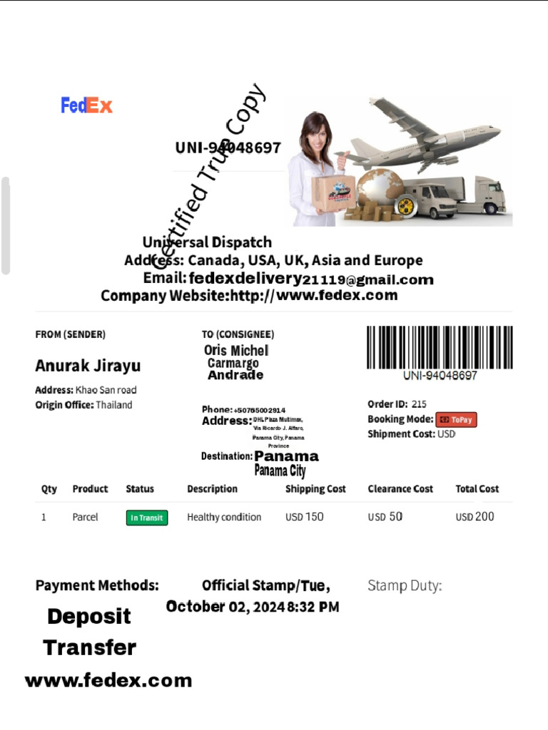 FedEx Delivery Payment Receipt | PDF