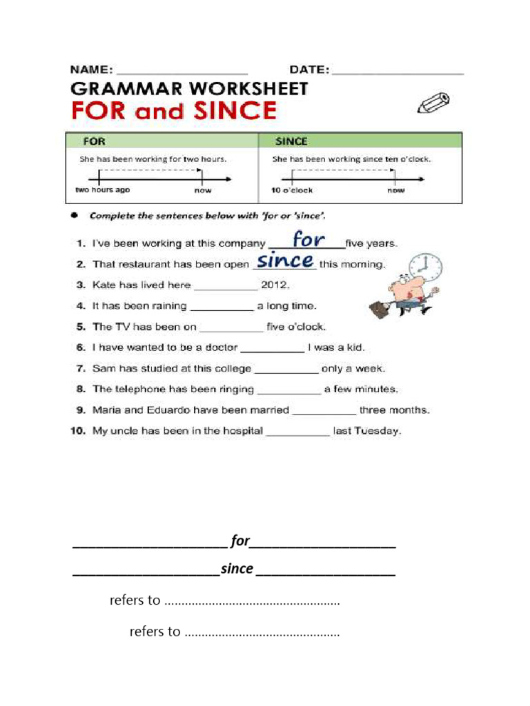 For and Since Worksheet | PDF
