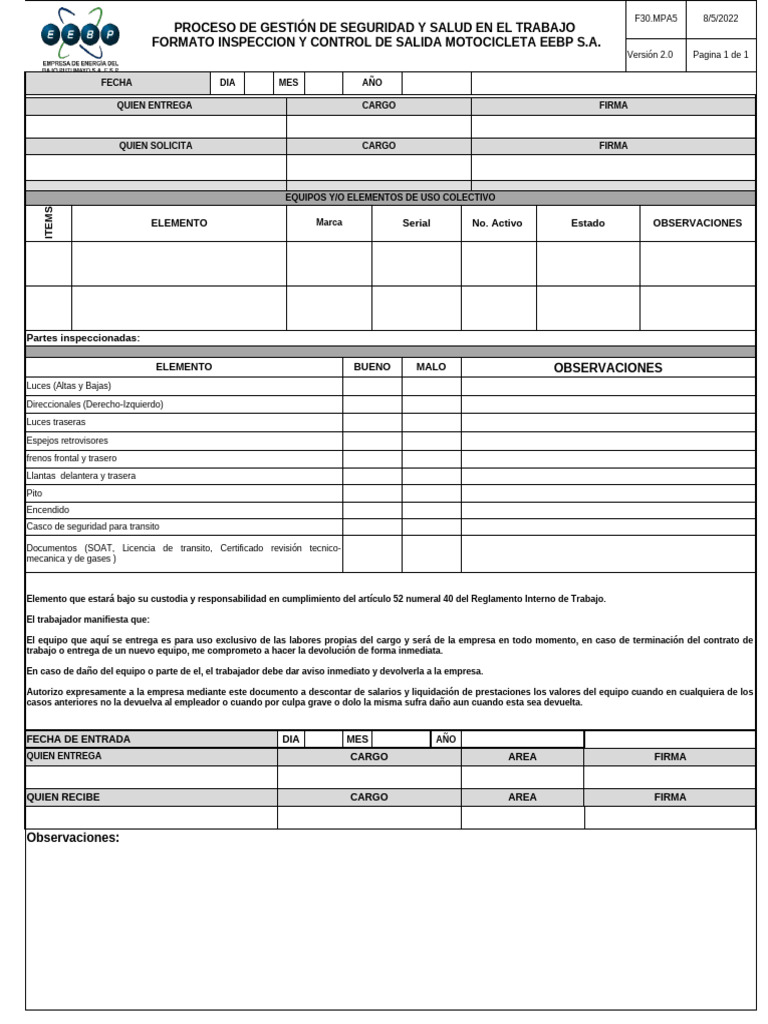 F30.MPA5 Inspeccion y Control de Salida Motocicleta EEBP 2.0 | PDF ...