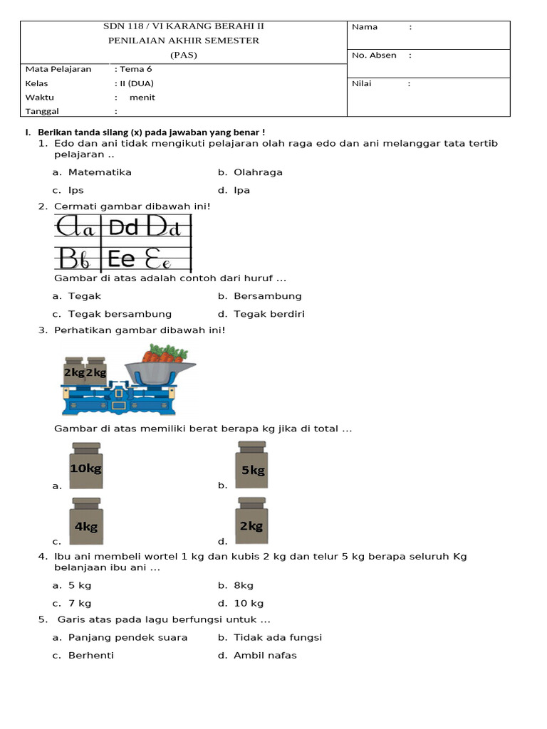 Soal PAS TEMA 6 KELAS 2 | PDF